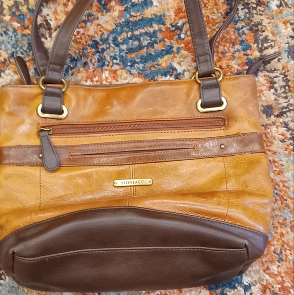 Stone & Co. | Bags | Stone Co Bicolored Brown Leather Double Handle ...